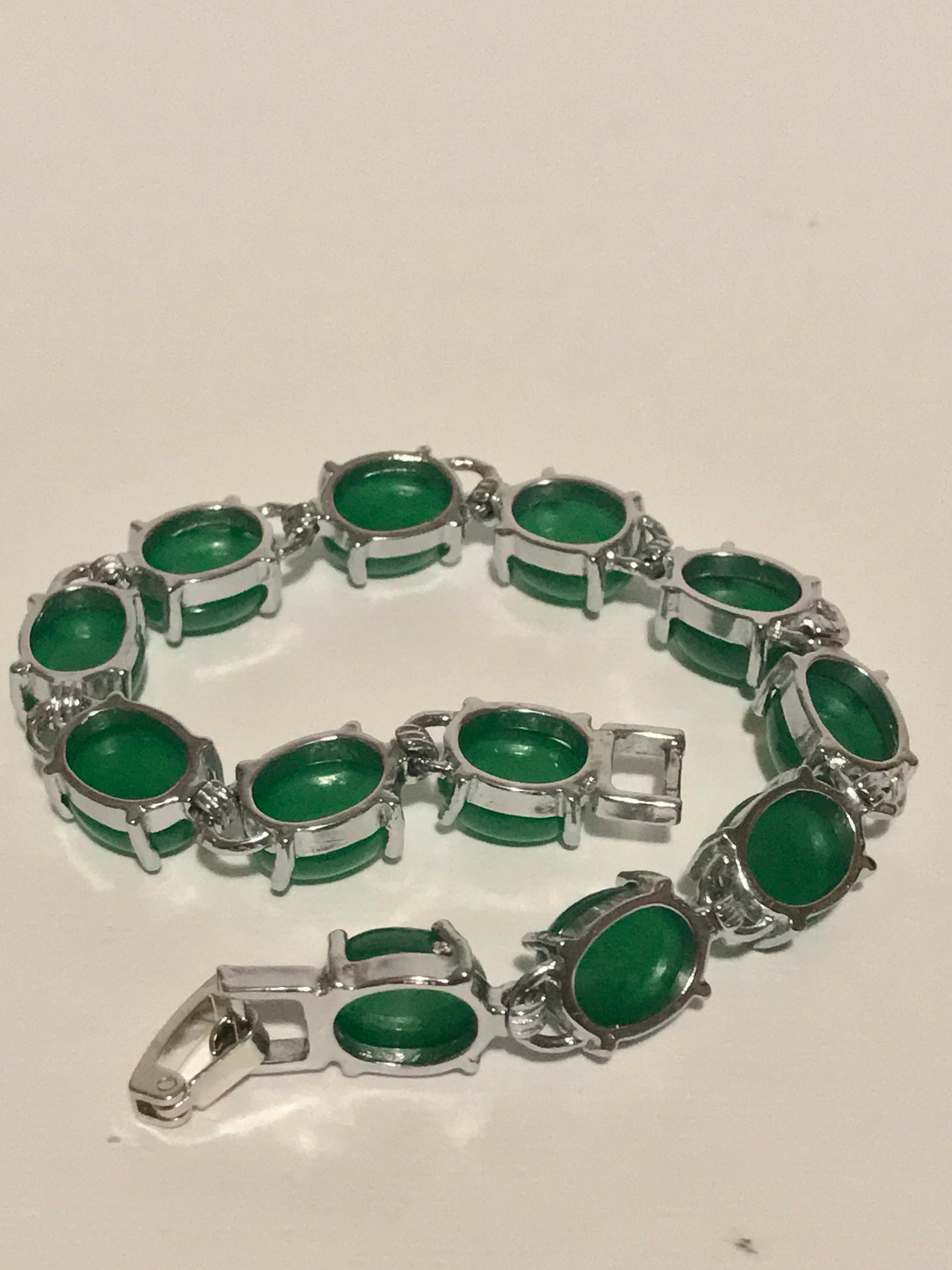 Imperial Jade Bracelet, Stunning Royale Jadeite Emerald Bracelet Silver ...