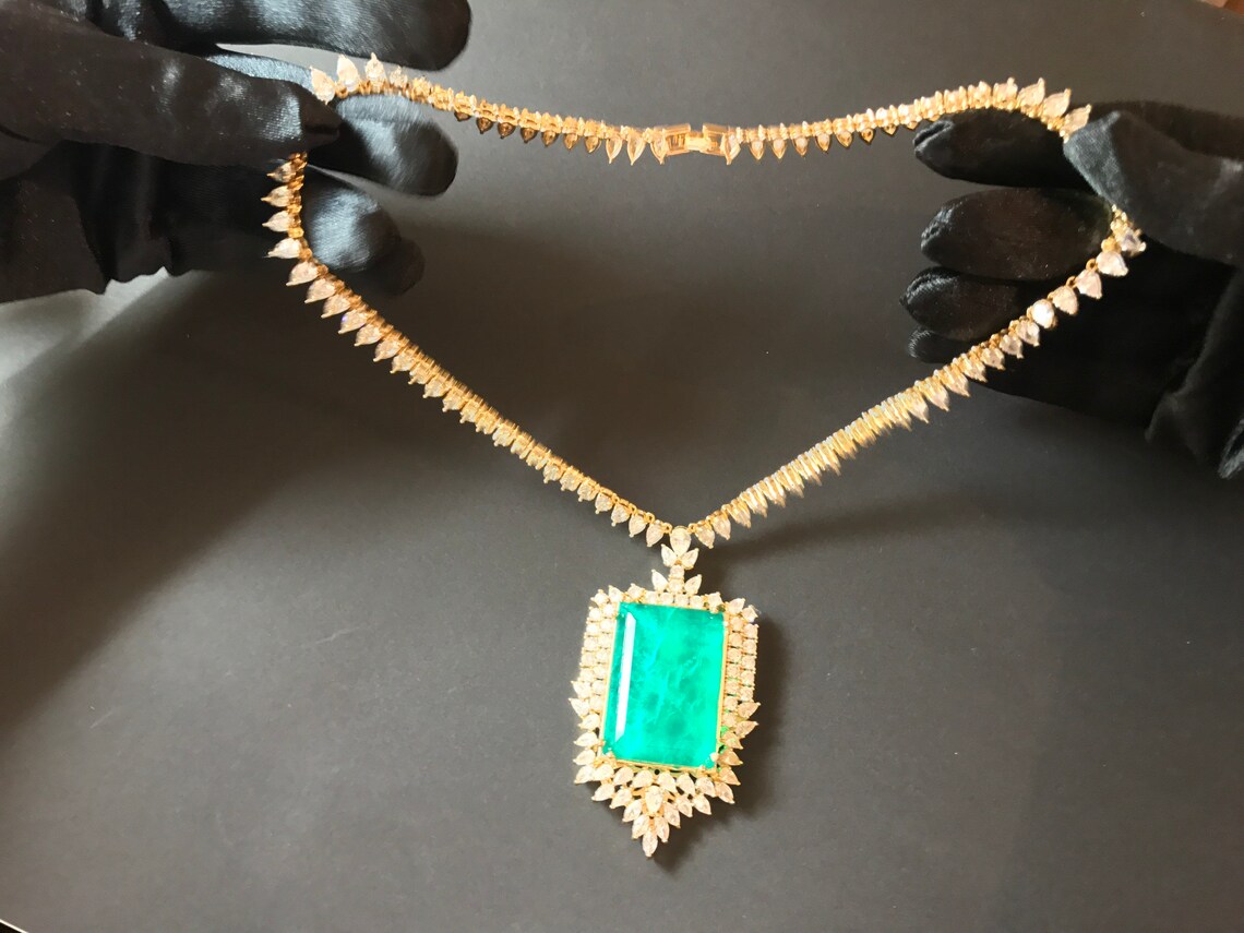 Fabulous Natural Colombian Emerald Muzo Charm Necklace in 18K Yellow ...
