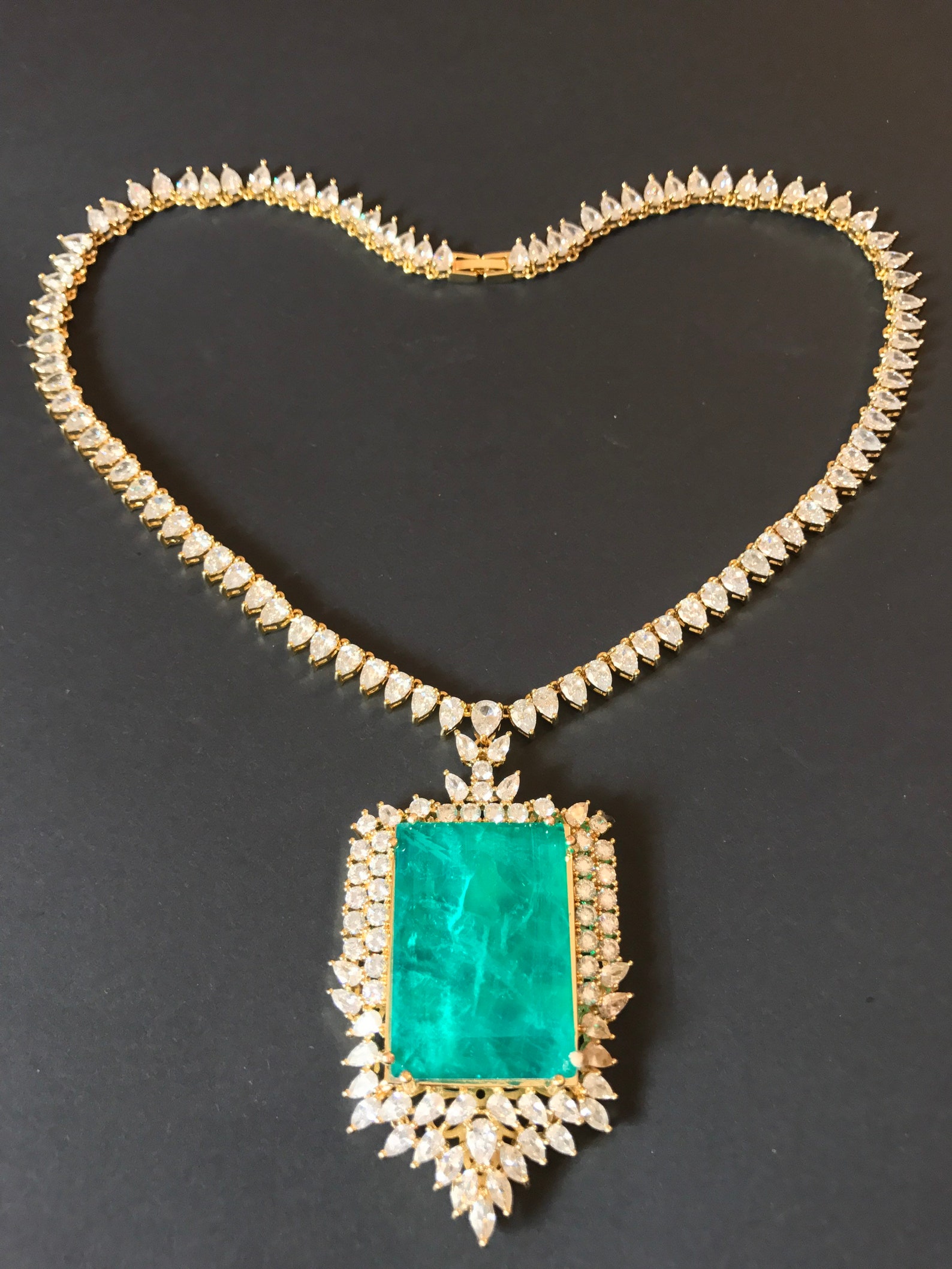 Fabulous Natural Colombian Emerald Muzo Charm Necklace in 18K Yellow ...