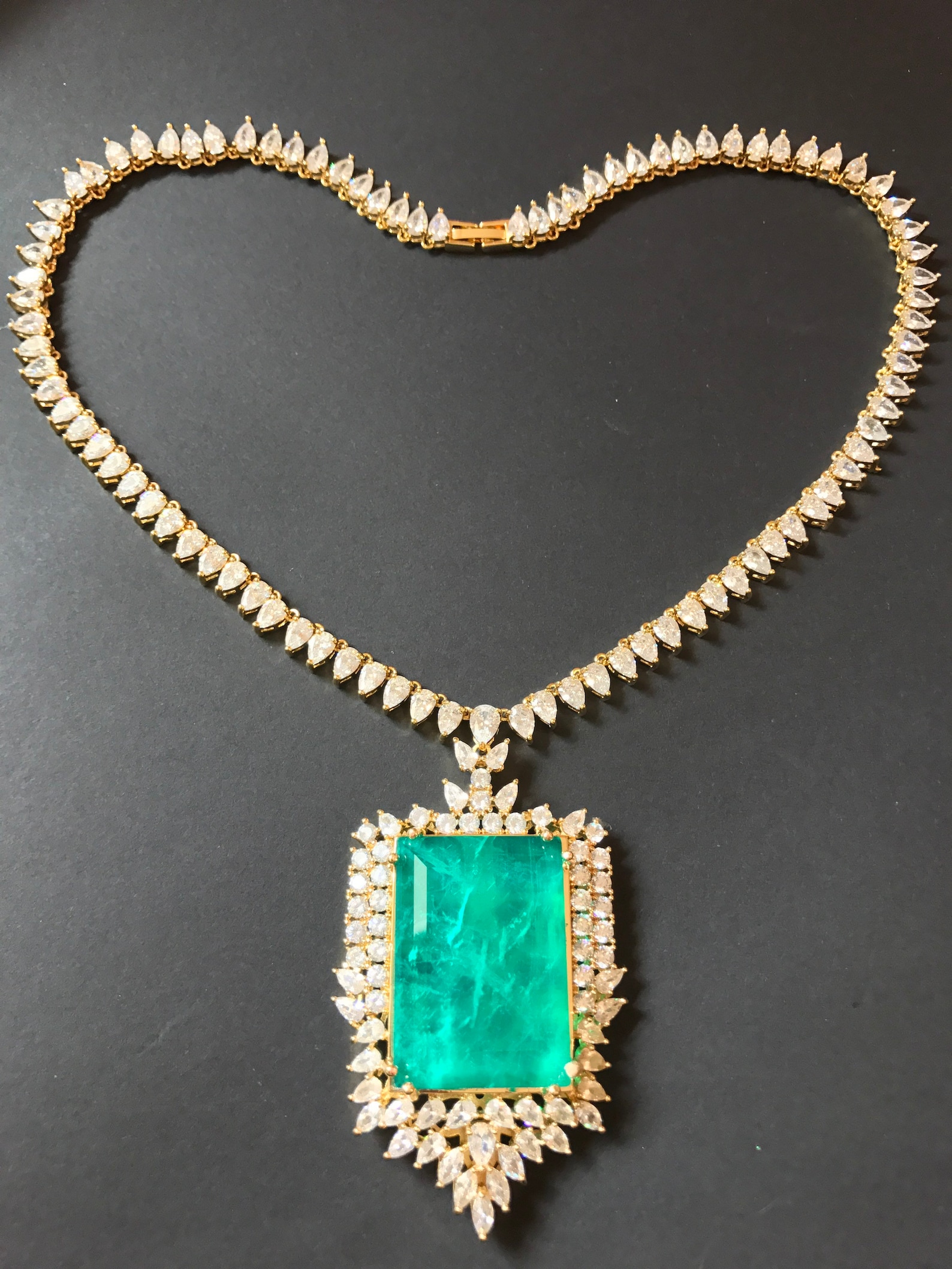 Fabulous Natural Colombian Emerald Muzo Charm Necklace in 18K Yellow ...