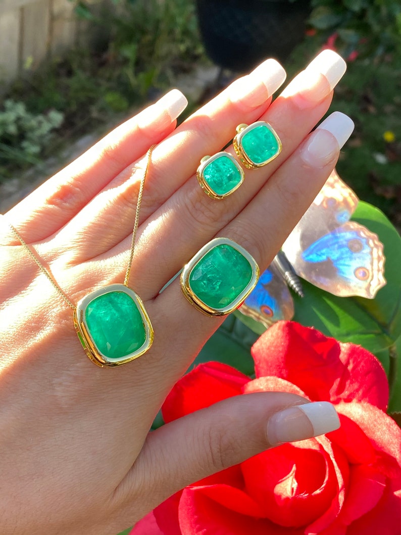 Natural Emerald Jewelry Set May Birthstone Celebrity Jewelry | Etsy