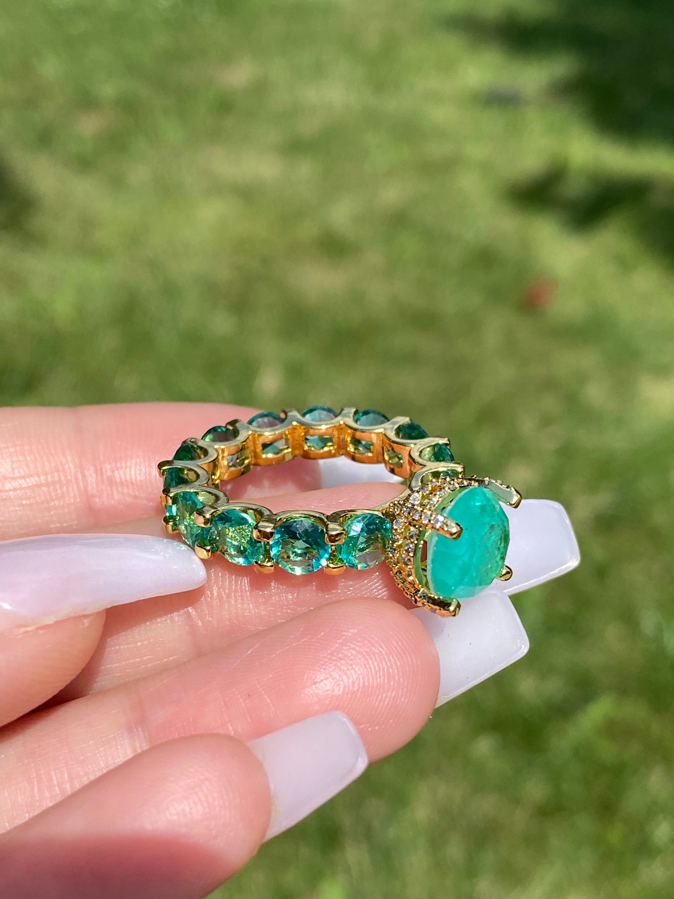 100% Genuine Columbia Emerald Gem Multi Gemstone Ring Band | Etsy