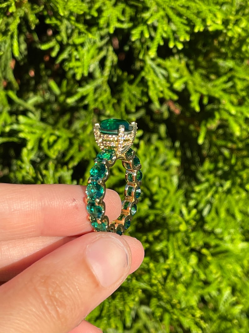 100% Natural Dark Forest Green Zambian Emerald Multi Gemstone Ring Band ...