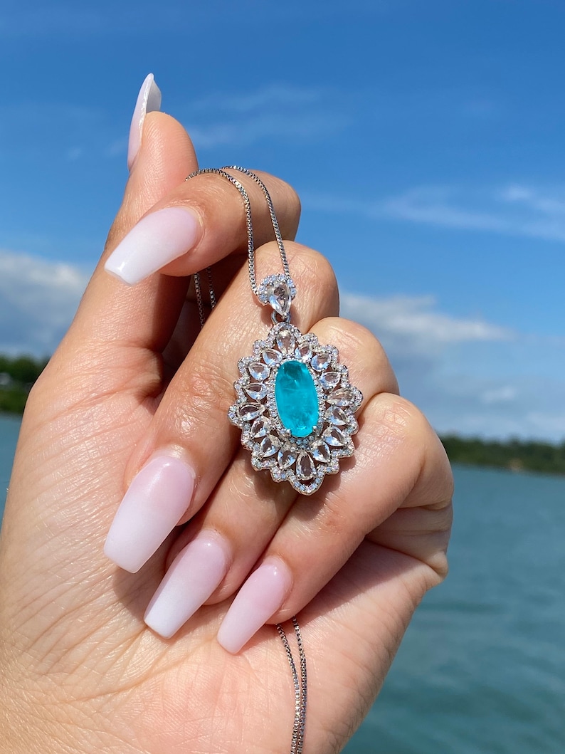 Ocean Blue Natural Paraiba Tourmaline Necklace Pendant With Amazing ...