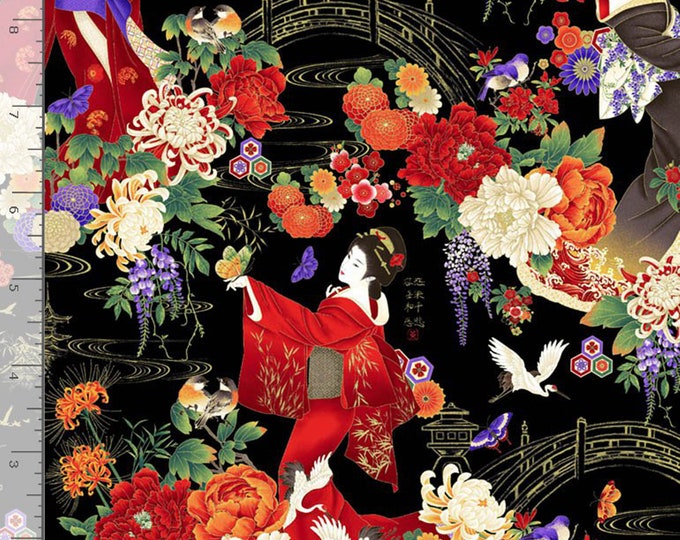 Geishas in Garden Allover Fabric Asian Oriental Fabric - Etsy