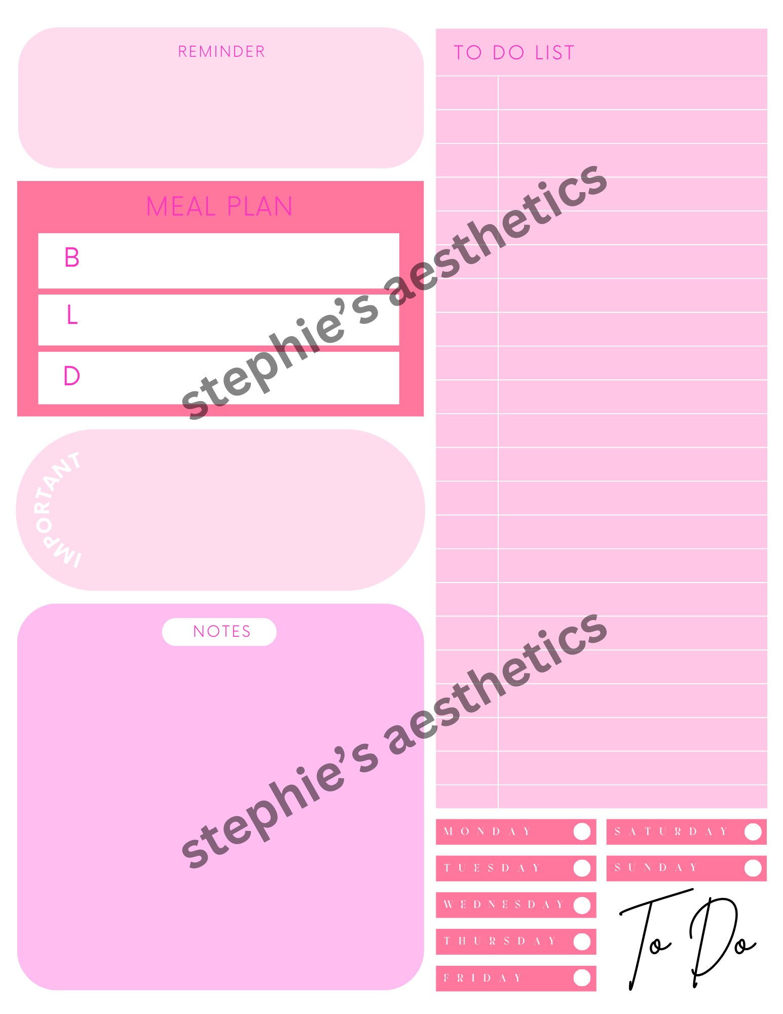 Pink Daily Planner Printable Digital Download PDF & PNG Cute Day ...