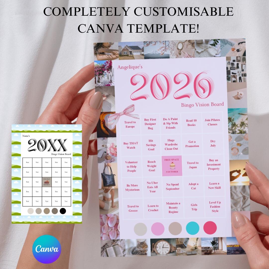 2026 Bingo Card & Vision Board Canva Template – Custom Photo Vision ...
