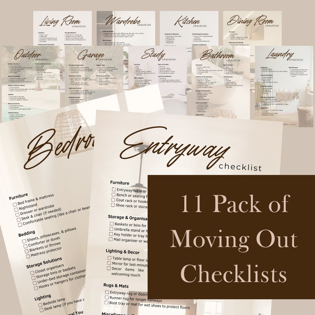 Room by Room Checklist Bundle, 11 Pack Moving Out Lists for First Time ...
