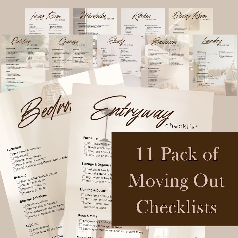 Room by Room Moving Out Checklist Bundle, 11 Pack of Lists for First ...