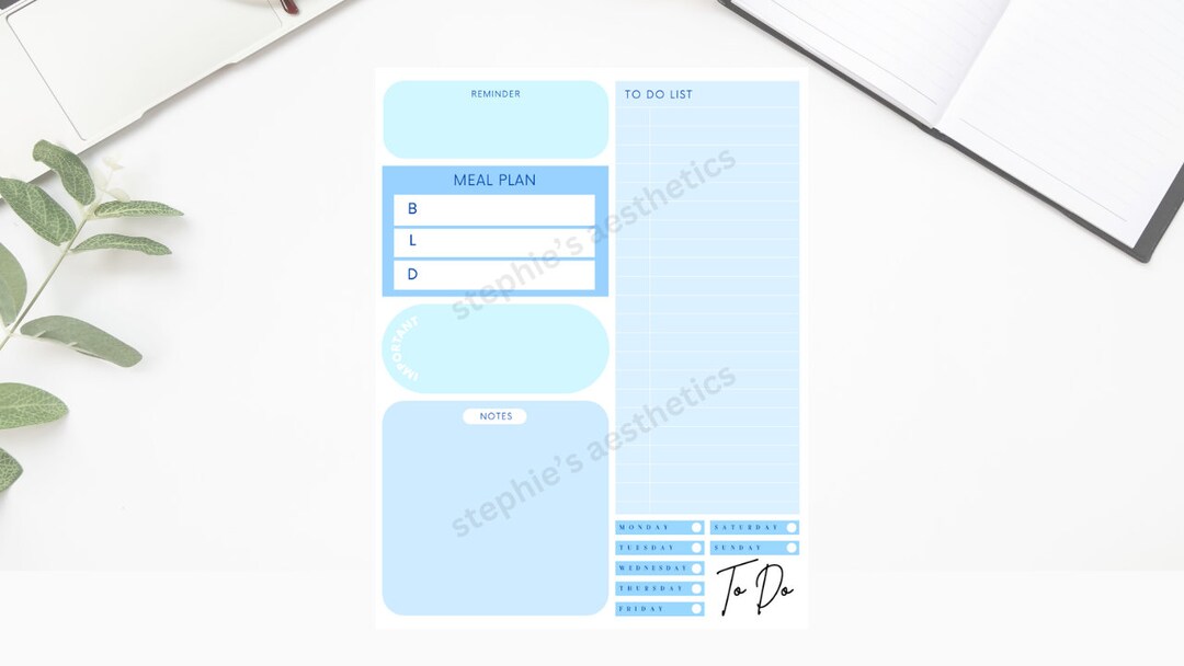 Blue Daily Planner Printable Digital Download PDF & PNG Cute Day ...
