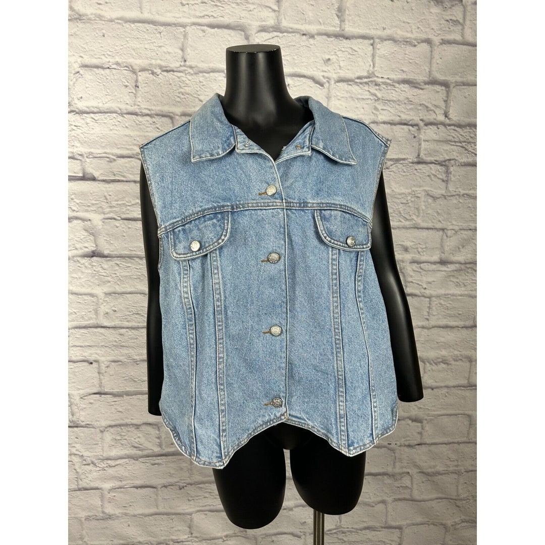 Be Bop Clothing Blue Denim Vest Button up Collared Vtg 90s Women's 26/ ...