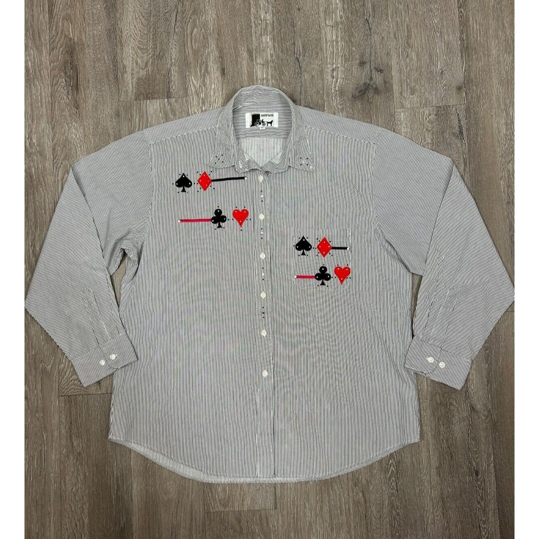 Shipshe Striped Bestickte Poker Button Front Shirt Vtg 90er - Etsy.de