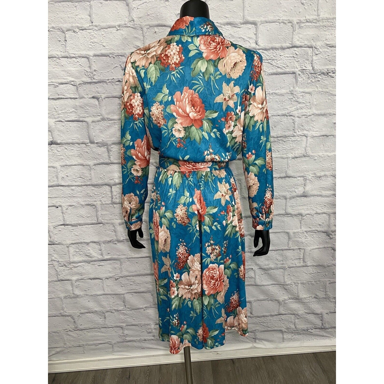Vintage Belted Floral Midi Dress 80s USA Size 8 M Long Sleeve Church ...