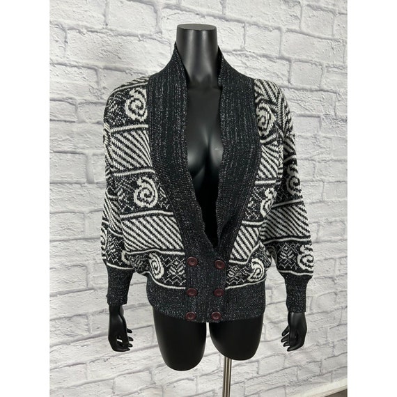 Cristina's Black White Acrylic Metallic Cardigan Swea… - Gem