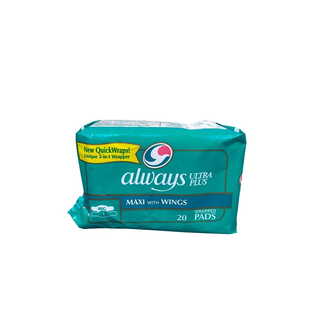Vintage Always Ultra Plus Maxi Pads Wings Regular Absorbency 16 Count ...