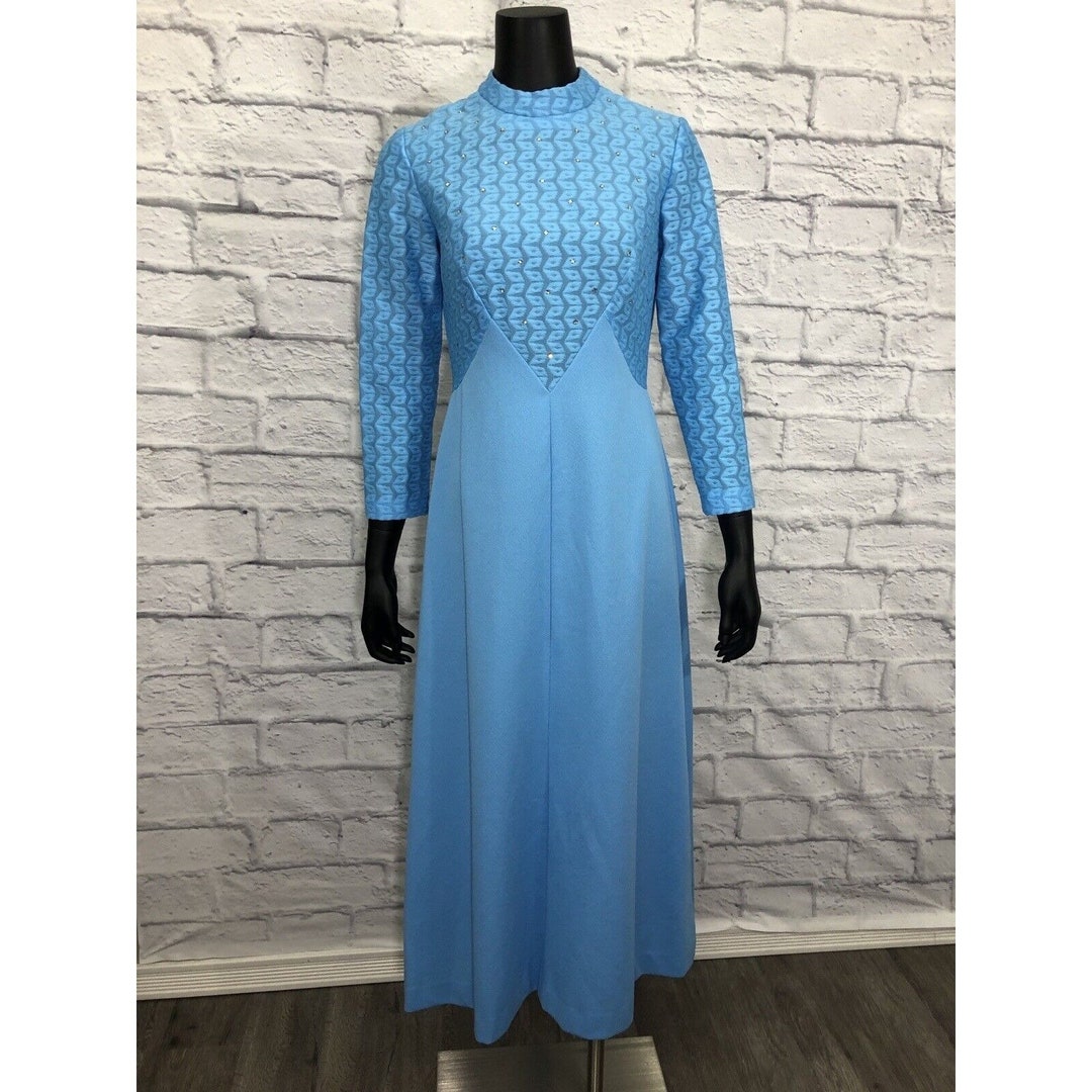 Vintage Mod Maxi Dress Rhinestones 70s Hostess Mock Neck Large - Etsy
