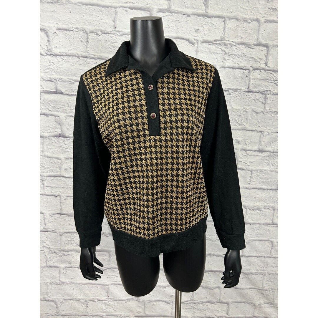 Lori by AM Casual Houndstooth Button Front Collared Womens Long Sleeve ...