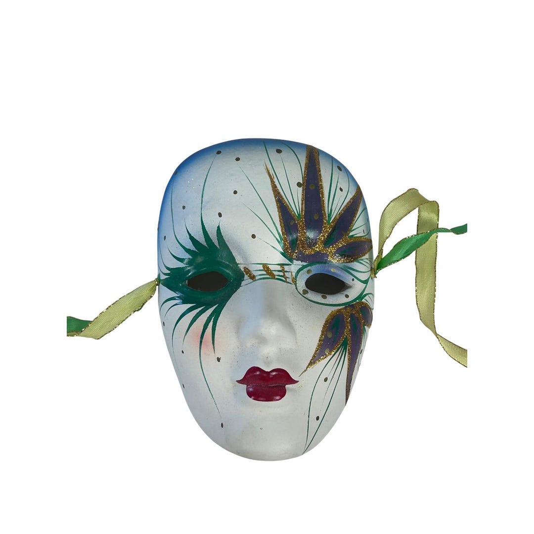 Vintage Mardi Gras Venetian Ceramic Mask 80s Wall Decor Painted Glitter ...