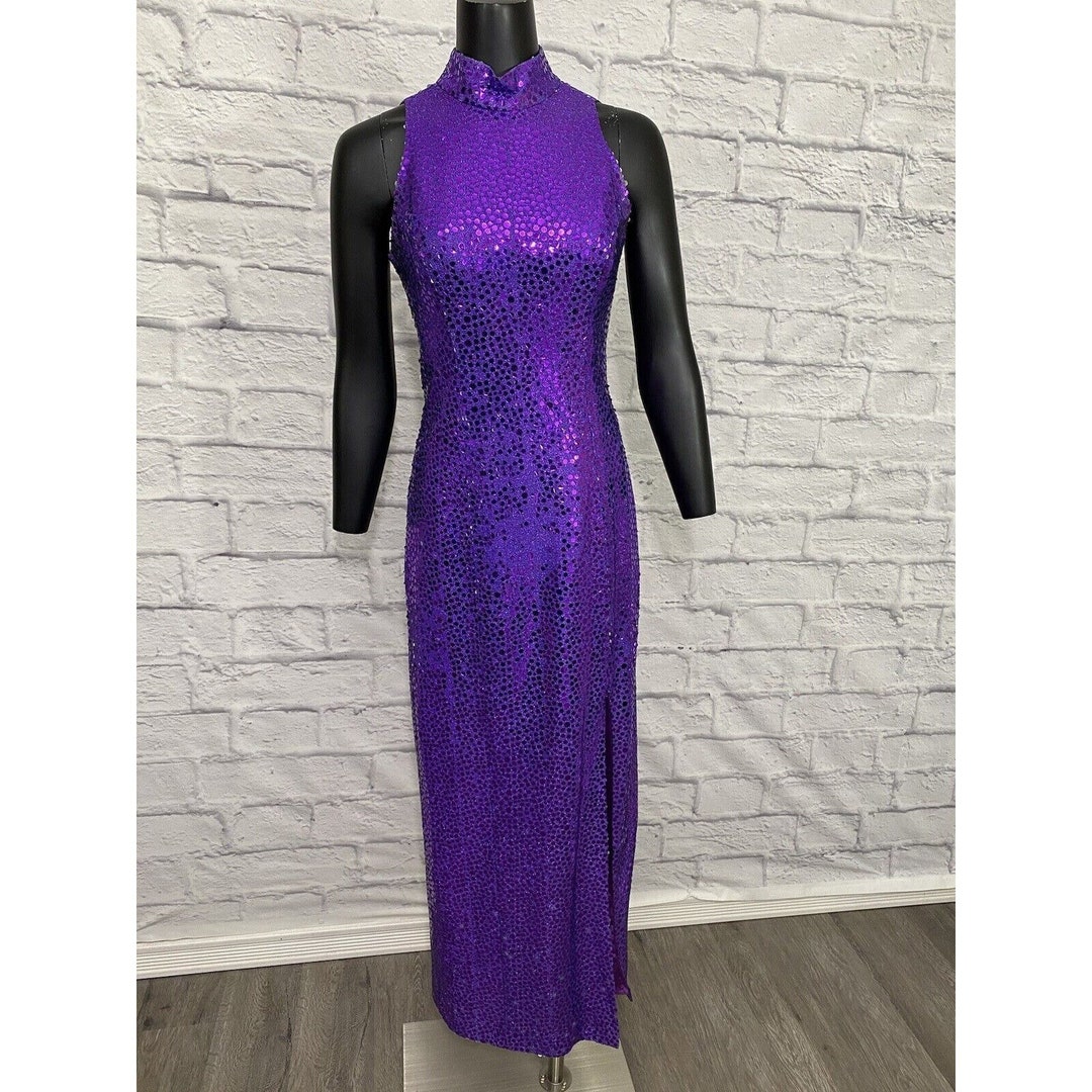 Flirtations Purple Sequin Formal Dress Prom Vintage Long Gown Wiggle ...