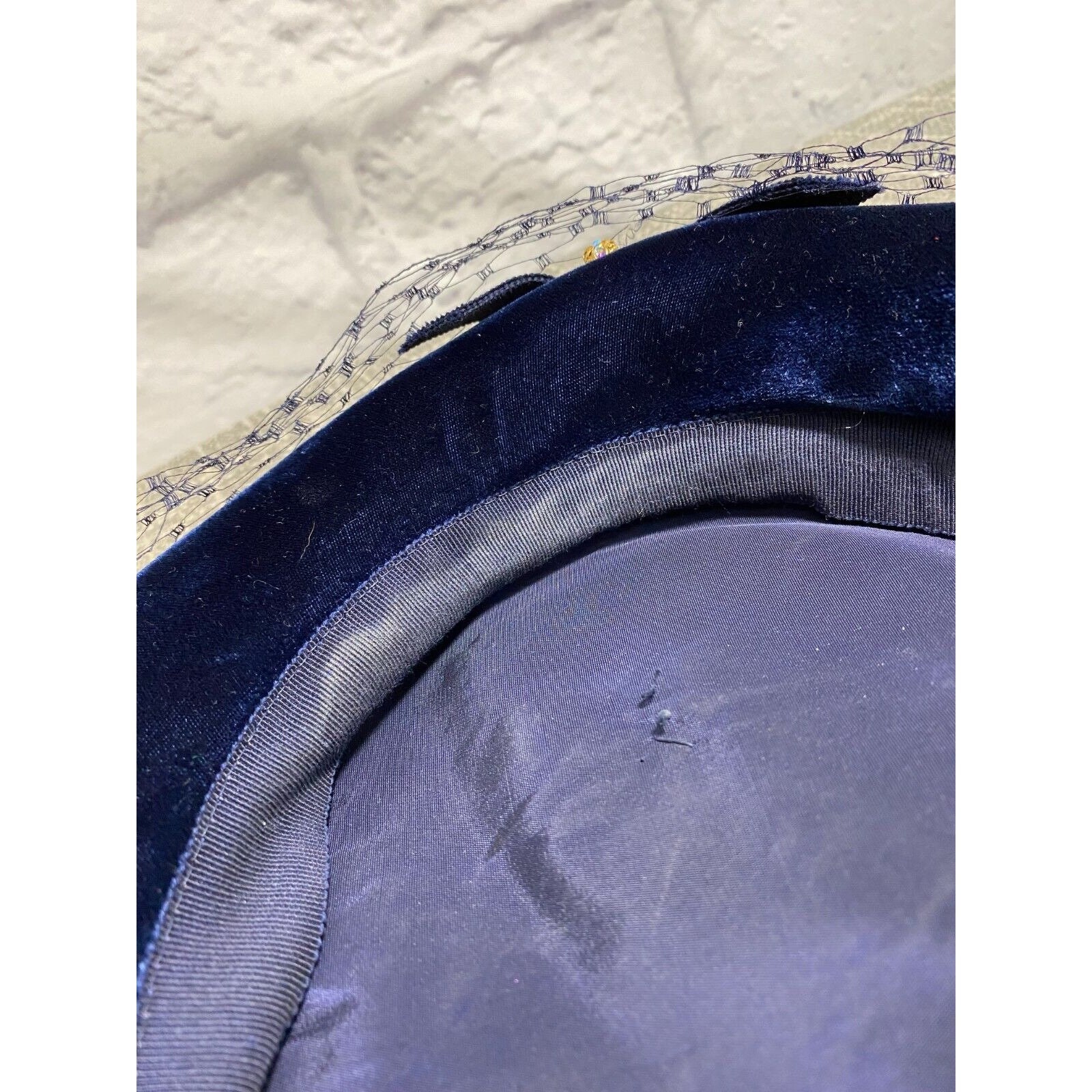 Vintage 60s Hat Tiered Hat Midnight Blue Velvet Rhinestone Decoration ...