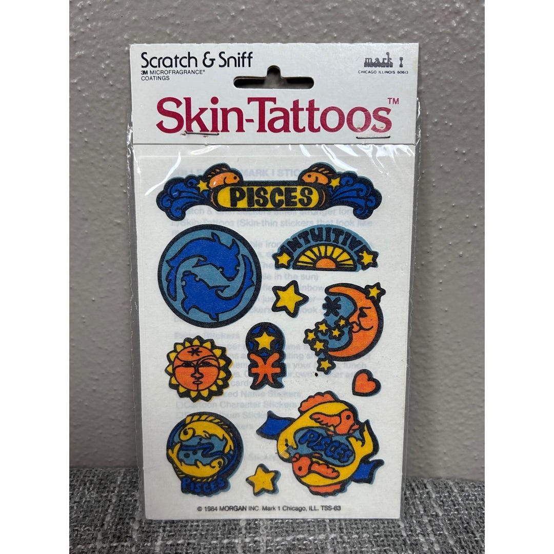 Vintage 1984 Scratch & Sniff Skin Tattoos Pisces Zodiac Sign Stickers ...