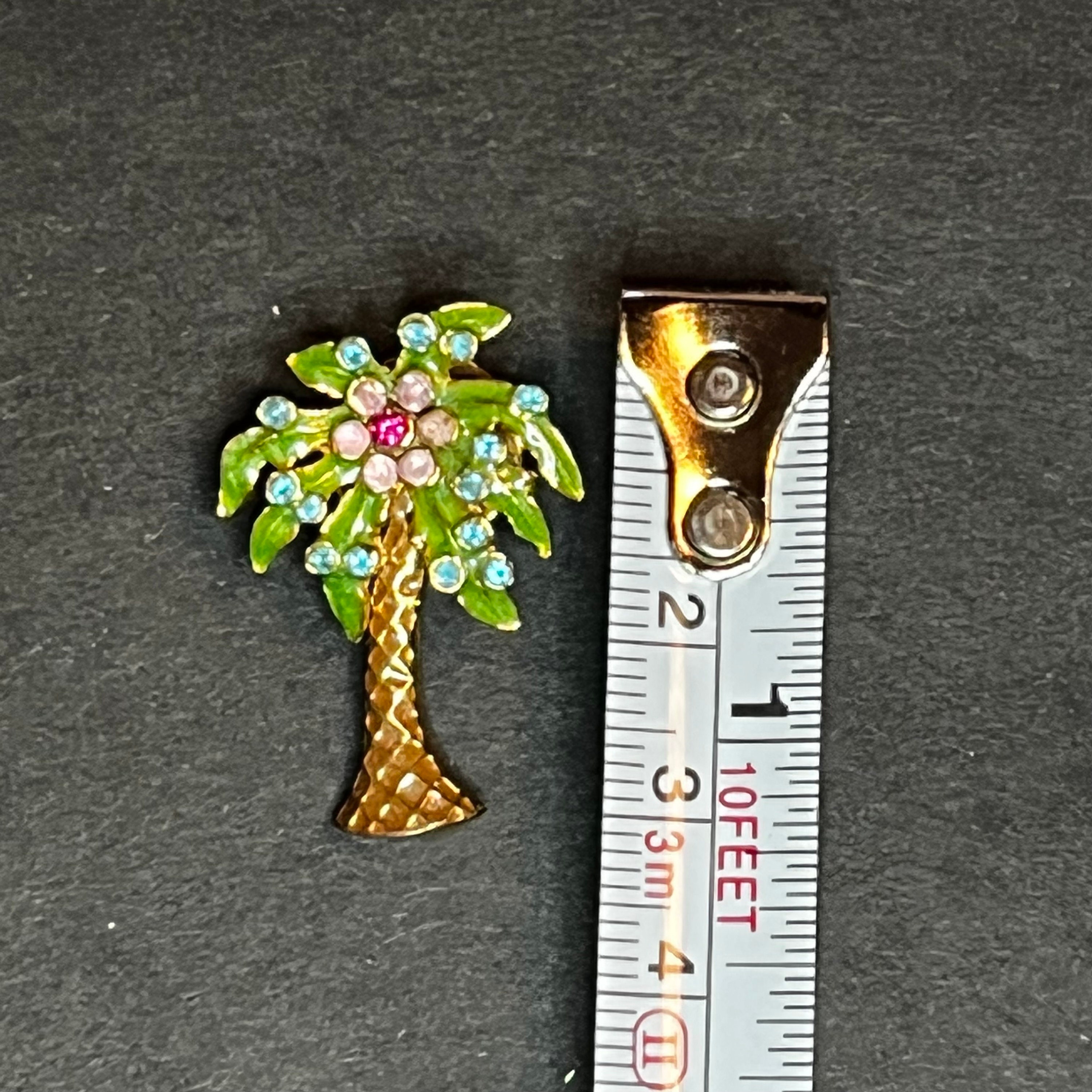 Palm Tree Rhinestone Lapel Pin by Nina Ricci in Gold Gift Box Sparkly ...