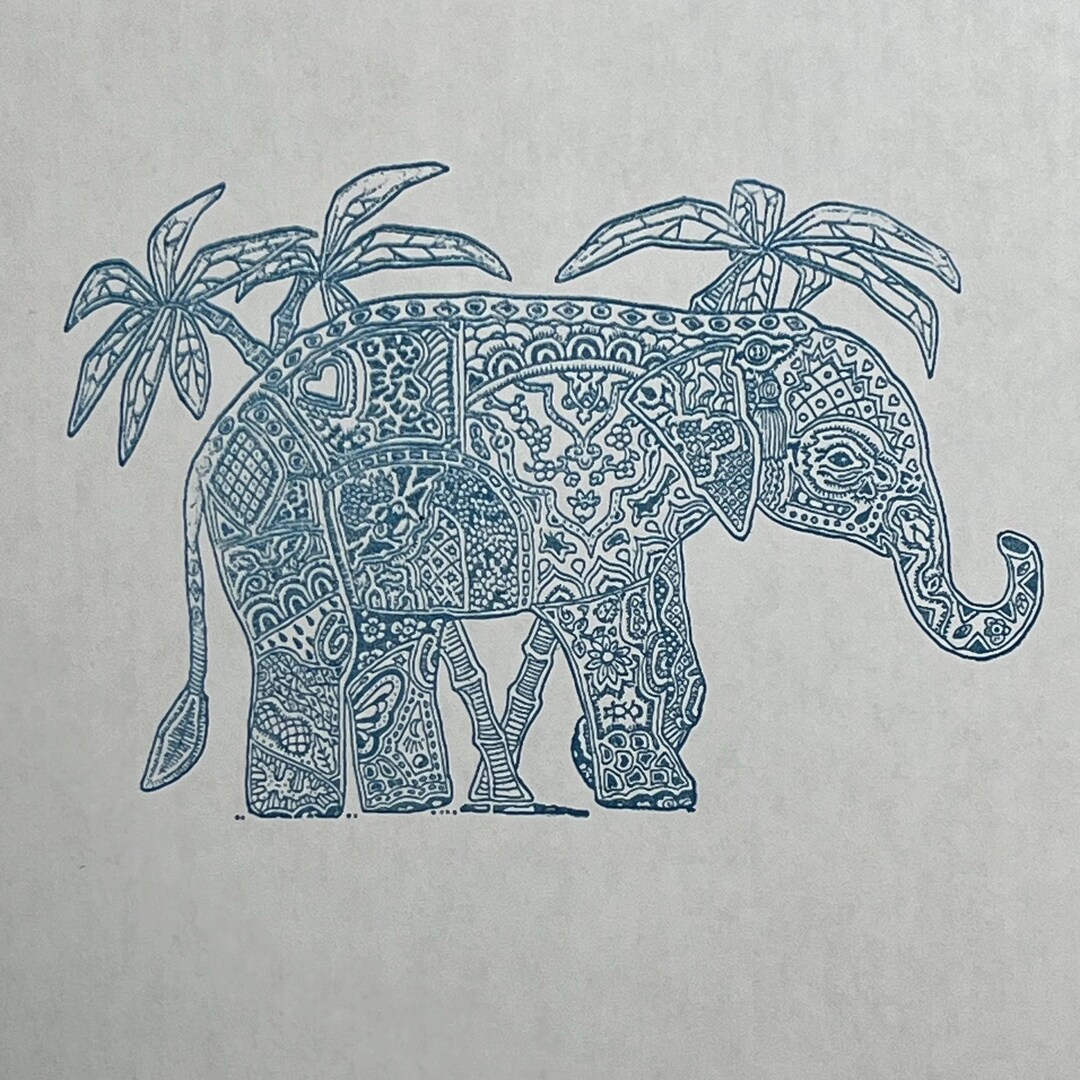 Large Rubber Stamp Elephant With Palm Tree, 5.5”x4” Mehndi Henna Design ...