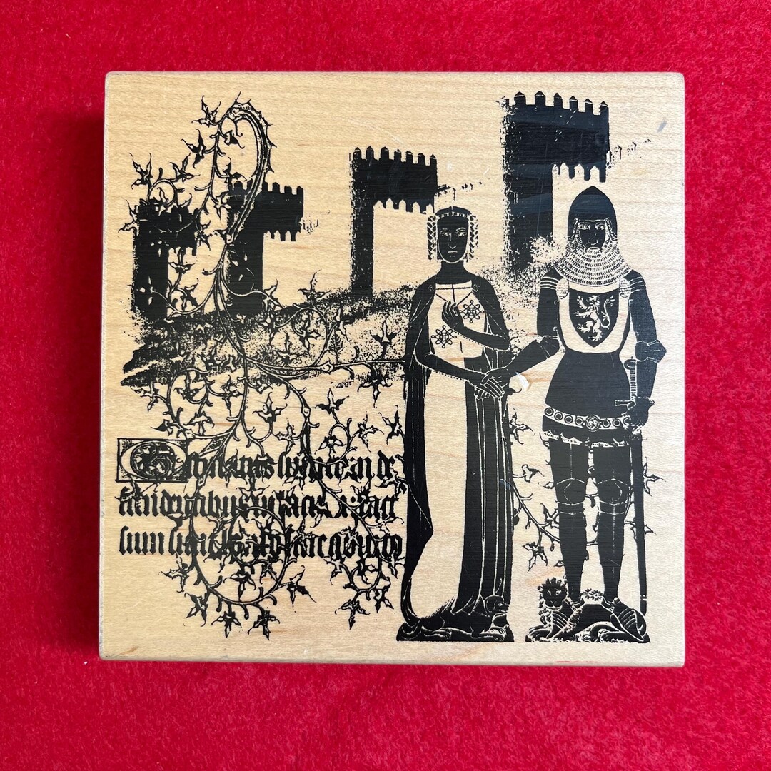 Large Medieval Knight and Lady Rubber Stamp 5” Square Romantic Historic ...