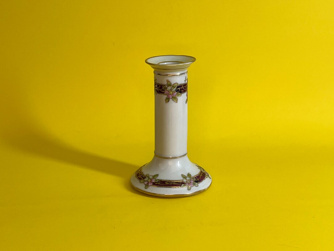 Candlestick Nippon Ware White Gilded Hand Painted Floral Relief Design ...