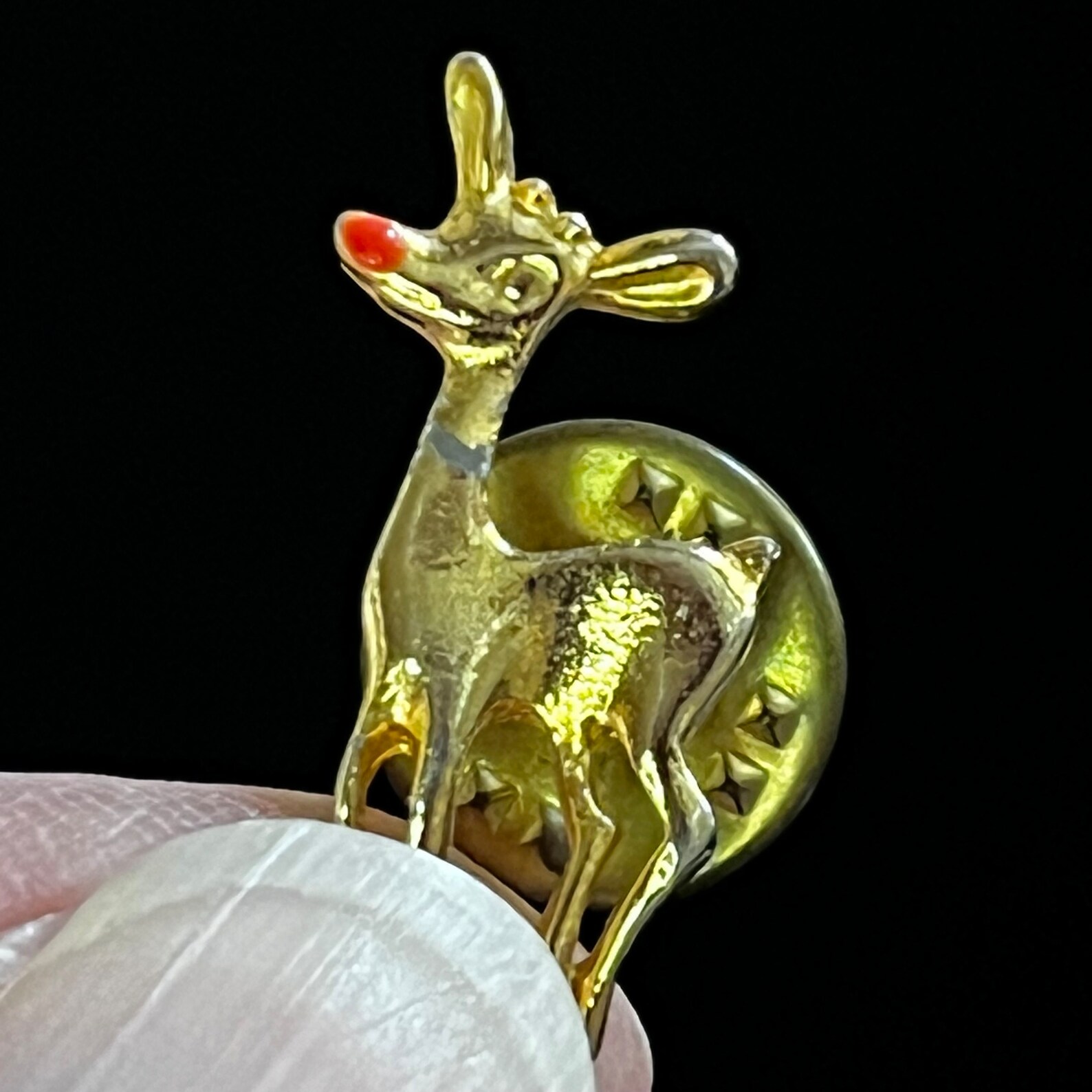 Red Nosed Reindeer Pin in Gold Tone, Tiny Tie Tack in Gift Box, Simple ...