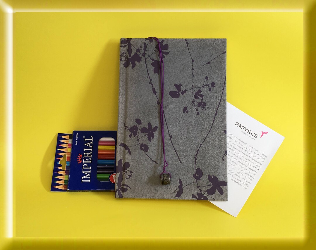 Lilac Floral Suede Papyrus Blank Sketchbook, Colored Pencils Included ...