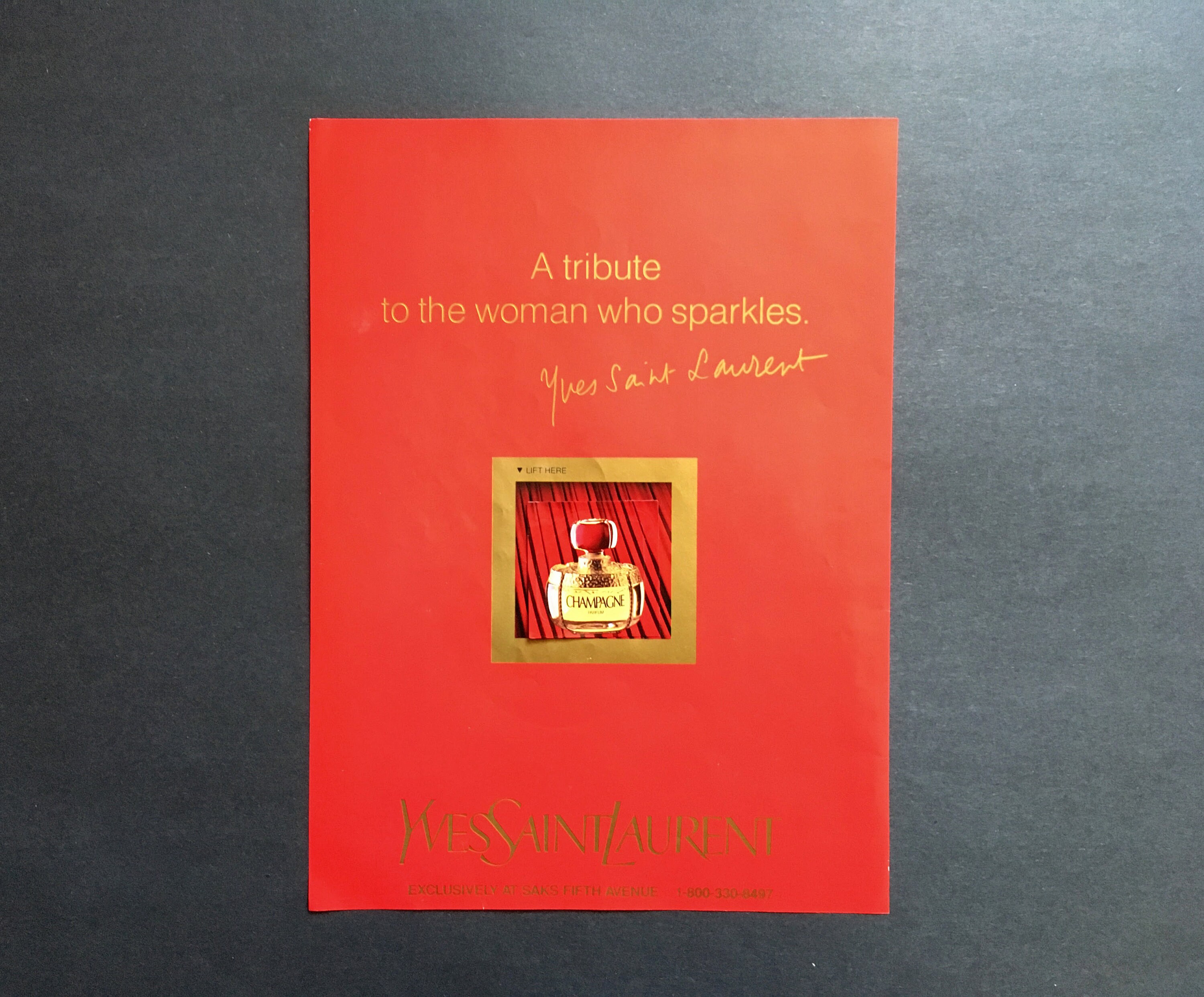 Yves Saint Laurent YSL Champagne Perfume Print Ad With Scent Strip ...