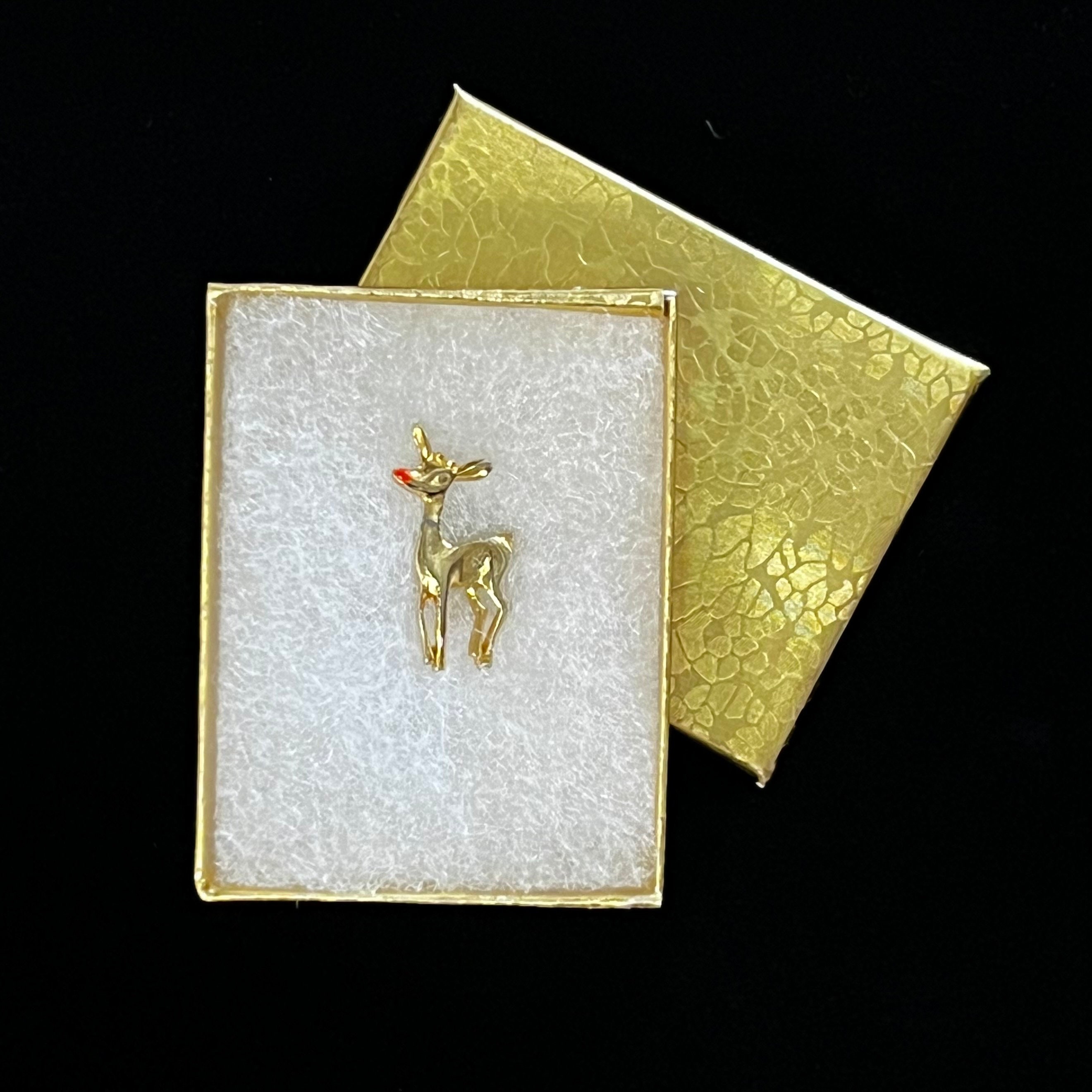 Red Nosed Reindeer Pin in Gold Tone, Tiny Tie Tack in Gift Box, Simple ...