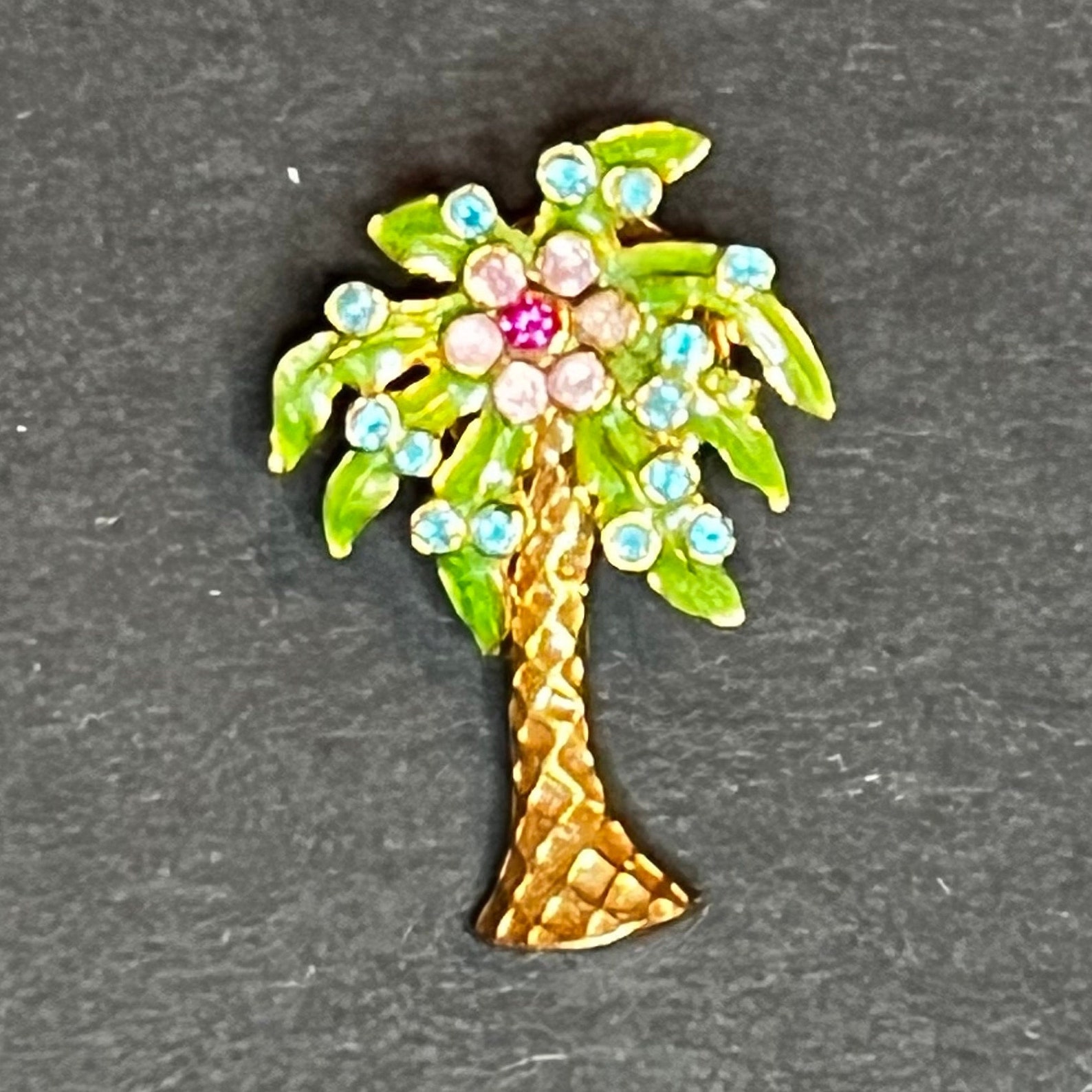 Palm Tree Rhinestone Lapel Pin by Nina Ricci in Gold Gift Box Sparkly ...