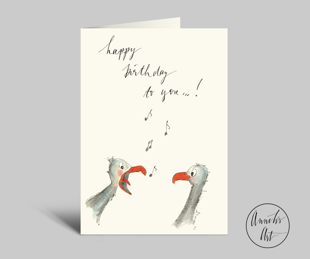 Folding Card With Envelope Birthday Greeting Card Whooping Seagulls ...