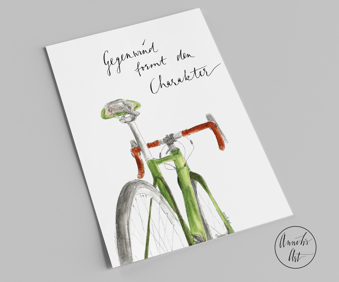 Postcard | Green Racing Bike With Saying | Headwind Shapes Character ...
