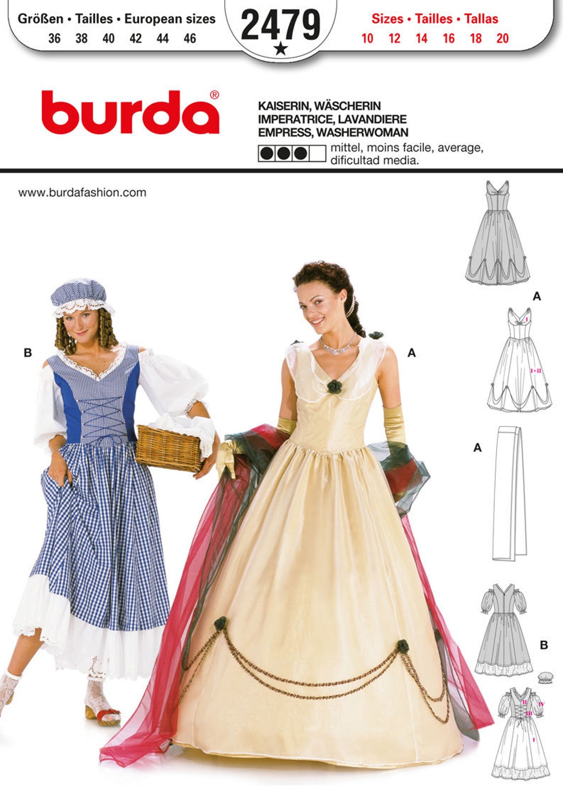 Burda 2479 Misses Renaissance Empress or Servant Costume Sewing Pattern ...