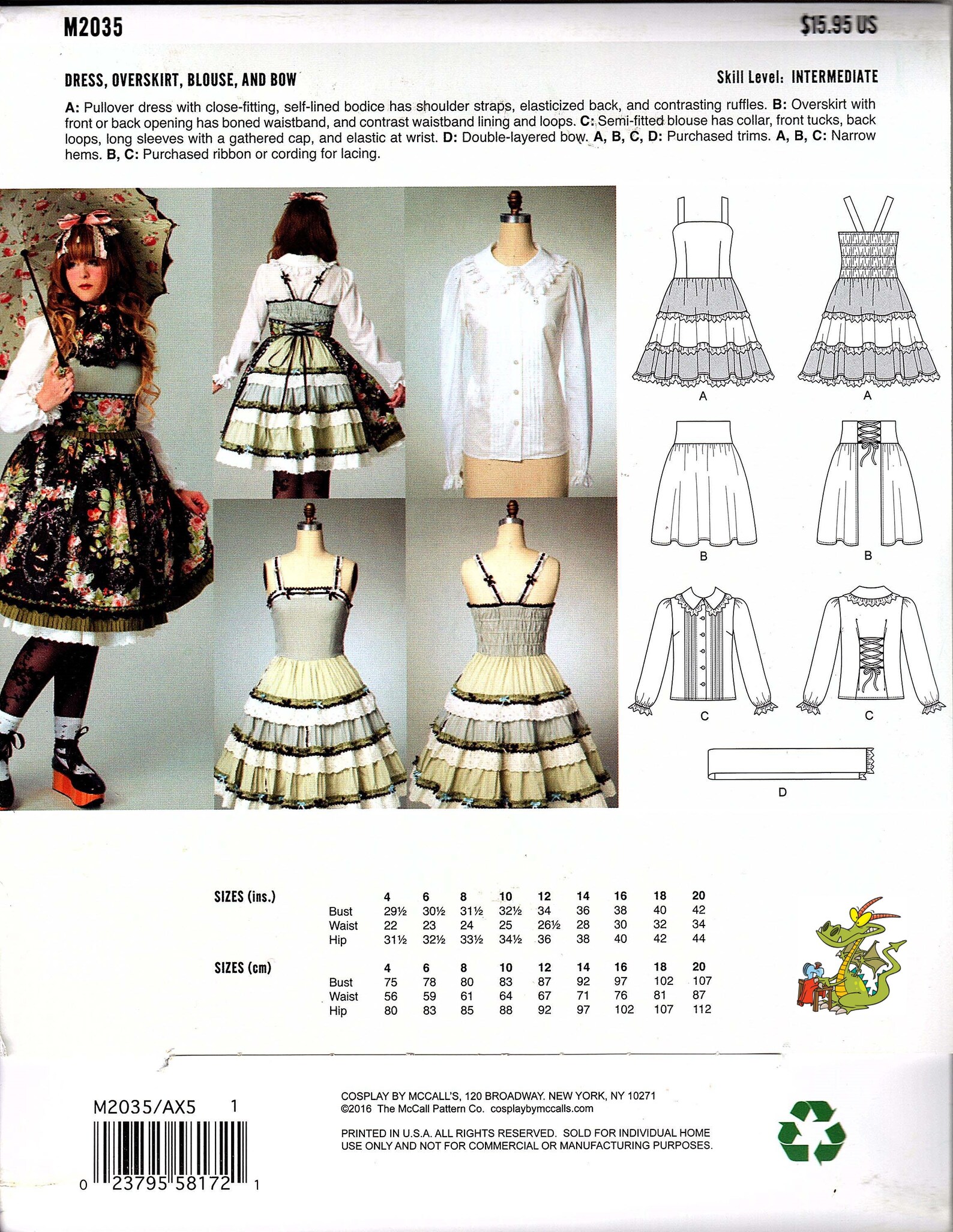 COSPLAY by Mccall's OOP M2035 MANIKIN Misses Kigurumi Living Doll ...