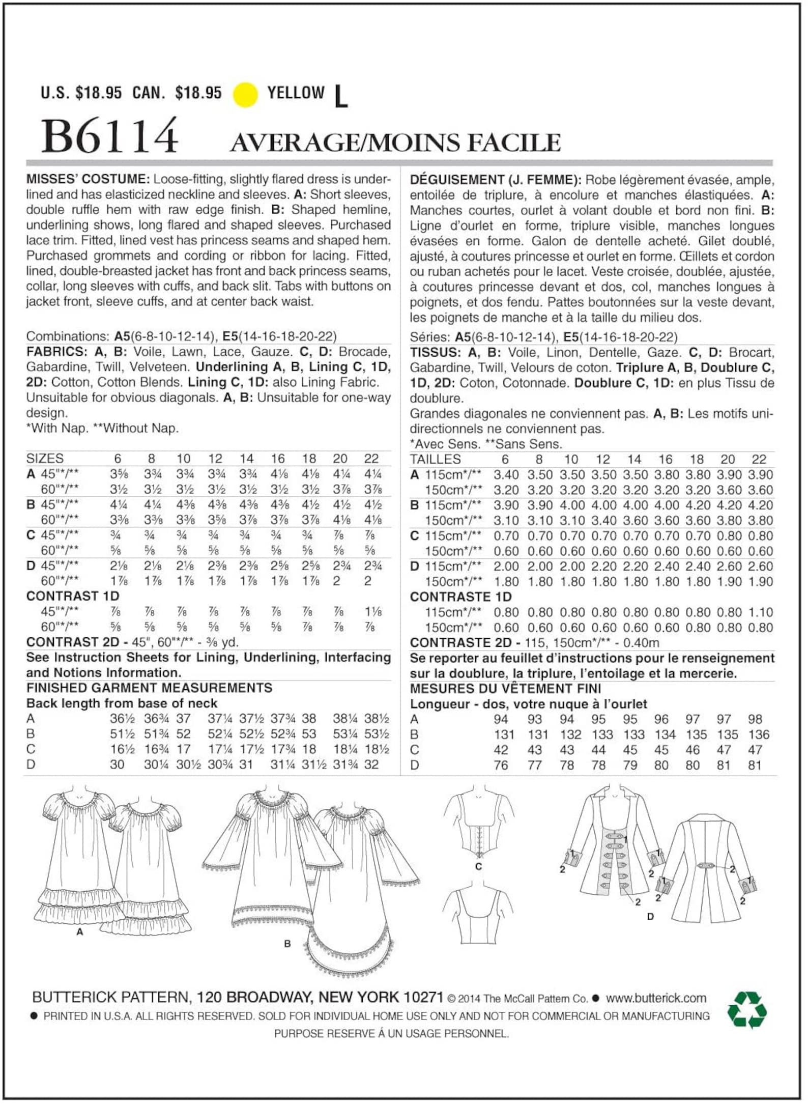 Butterick B6114 Misses Pirate or Wench Costume Sewing Pattern (two ...