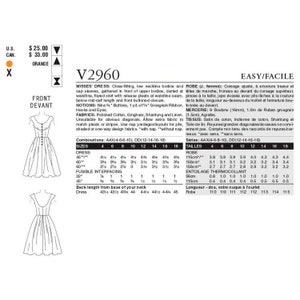 Vogue V2960 Misses' Vintage 1954 Button-front Dress Sewing Pattern (two ...