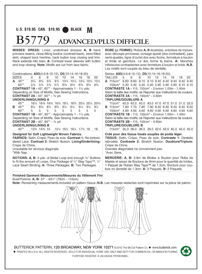 Butterick B5779 Bella Twilight Wedding Gown Sewing Pattern - Etsy