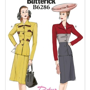 Butterick B6286 OOP Retro 1944 Misses' Jacket & Skirt Costume Sewing ...