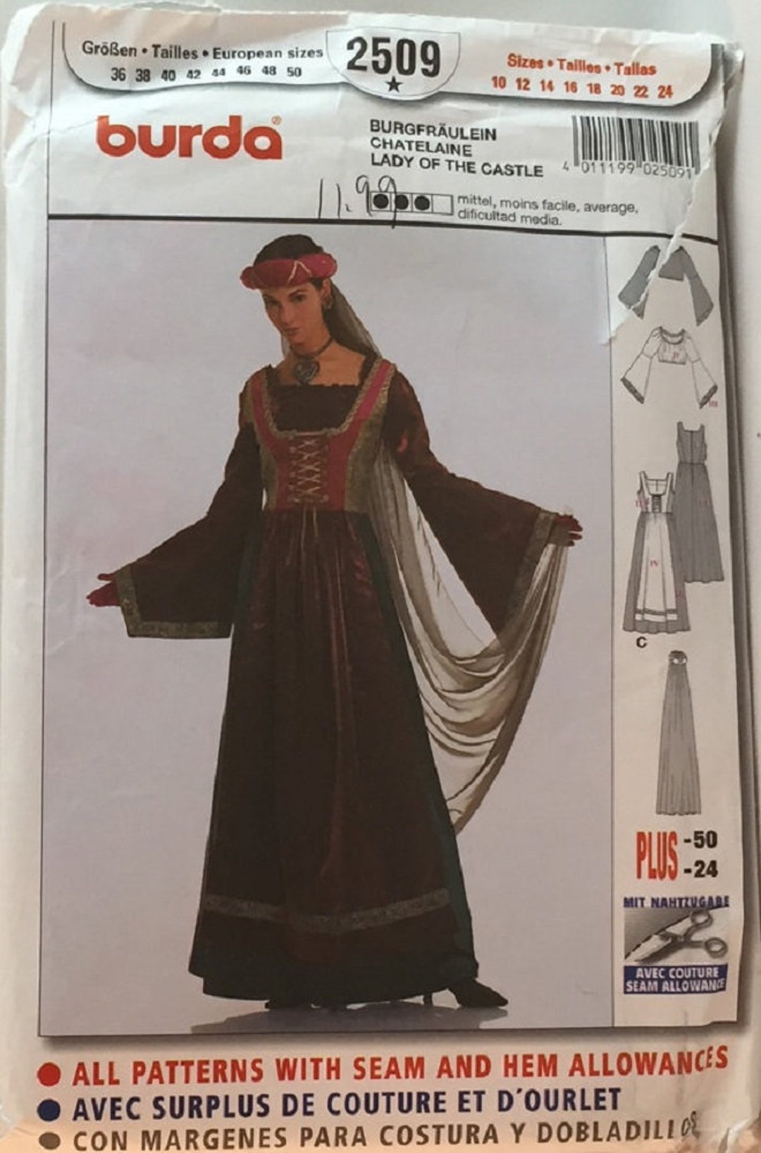 Burda 2509 Misses Medieval Lady of the Castle Costume Sewing Pattern ...