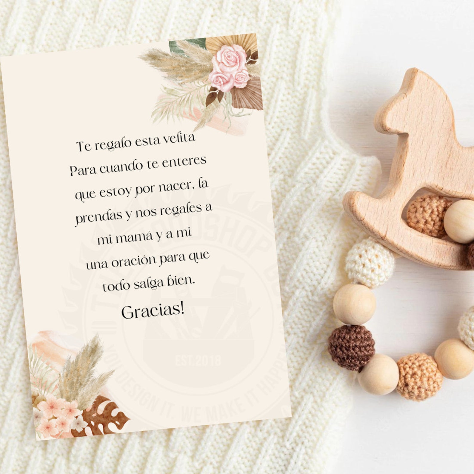 Spanish Baby Shower Card , Spanish Favor Cards, Candle Favors, Recuerdo ...