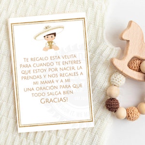 Spanish Baby Shower Card, Spanish Favor Cards, Candle Favors, Recuerdo ...