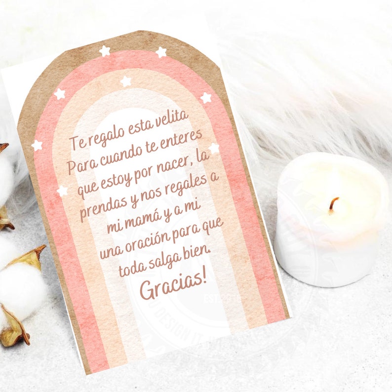 Candle Prayer Card Spanish, Shower Favor, Baby Shower Favor, Baby ...