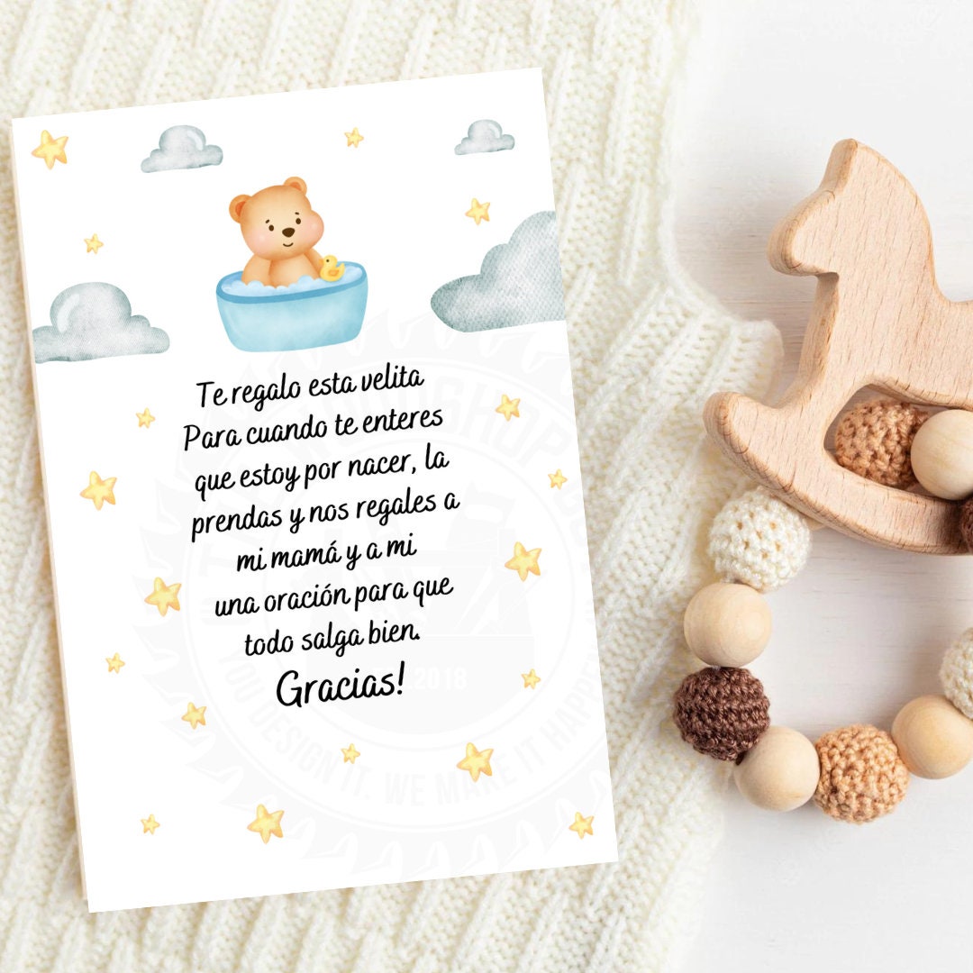Baby Shower Favor, Candle Prayer Card, Recuerdo Para Baby Shower ...