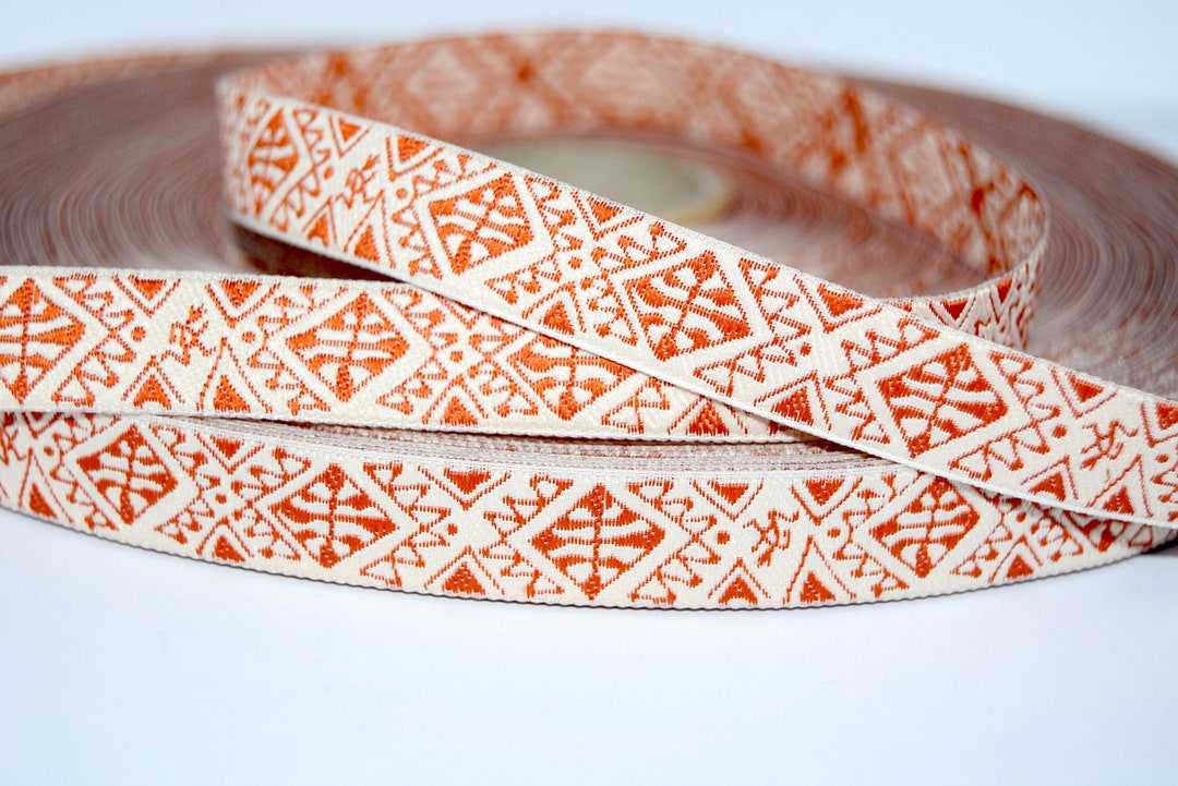Woven Ribbon Aztec Pattern Terracotta/natural 14 Mm - Etsy