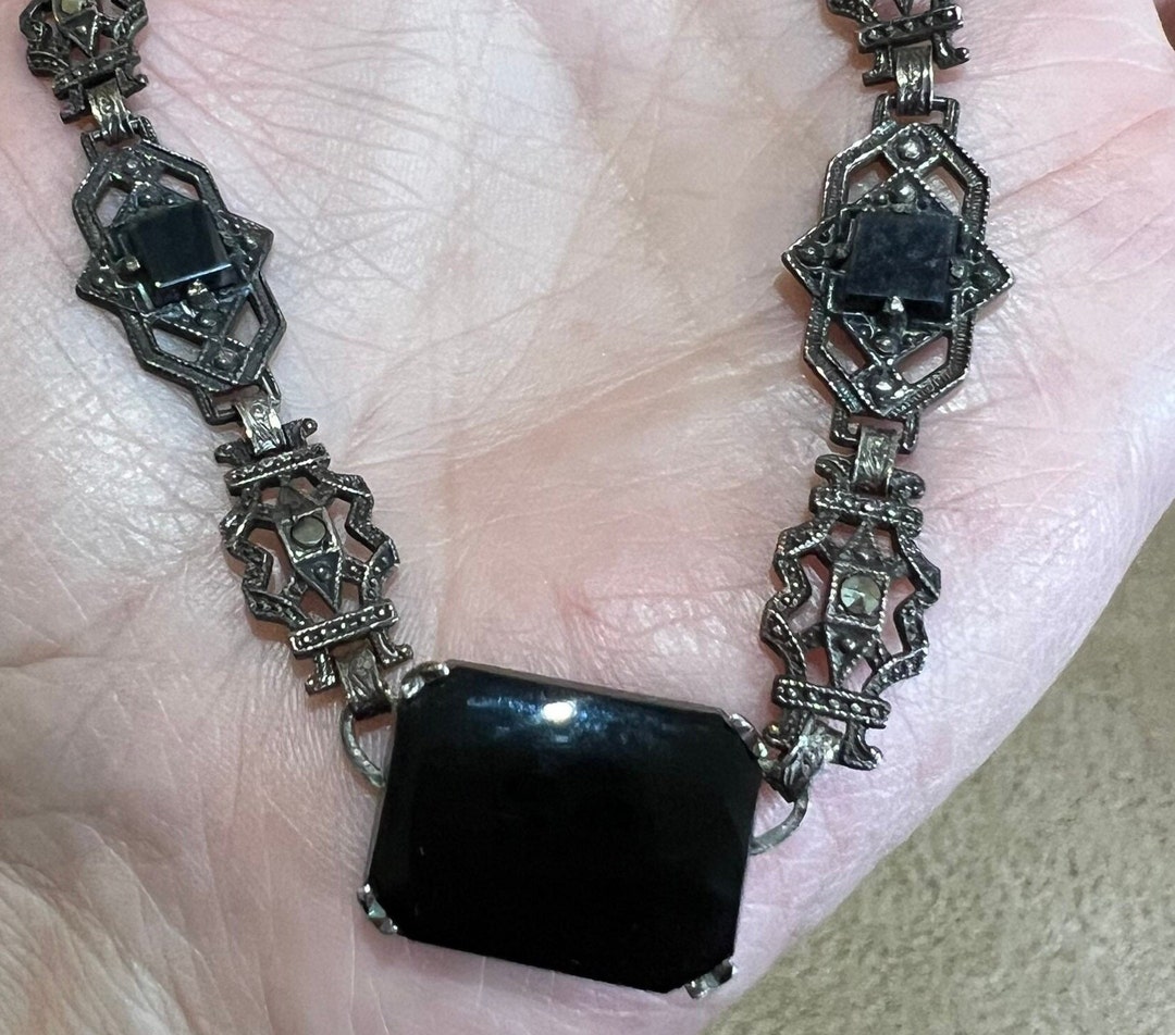 Vintage Black Onyx Marcasite Choker - Etsy