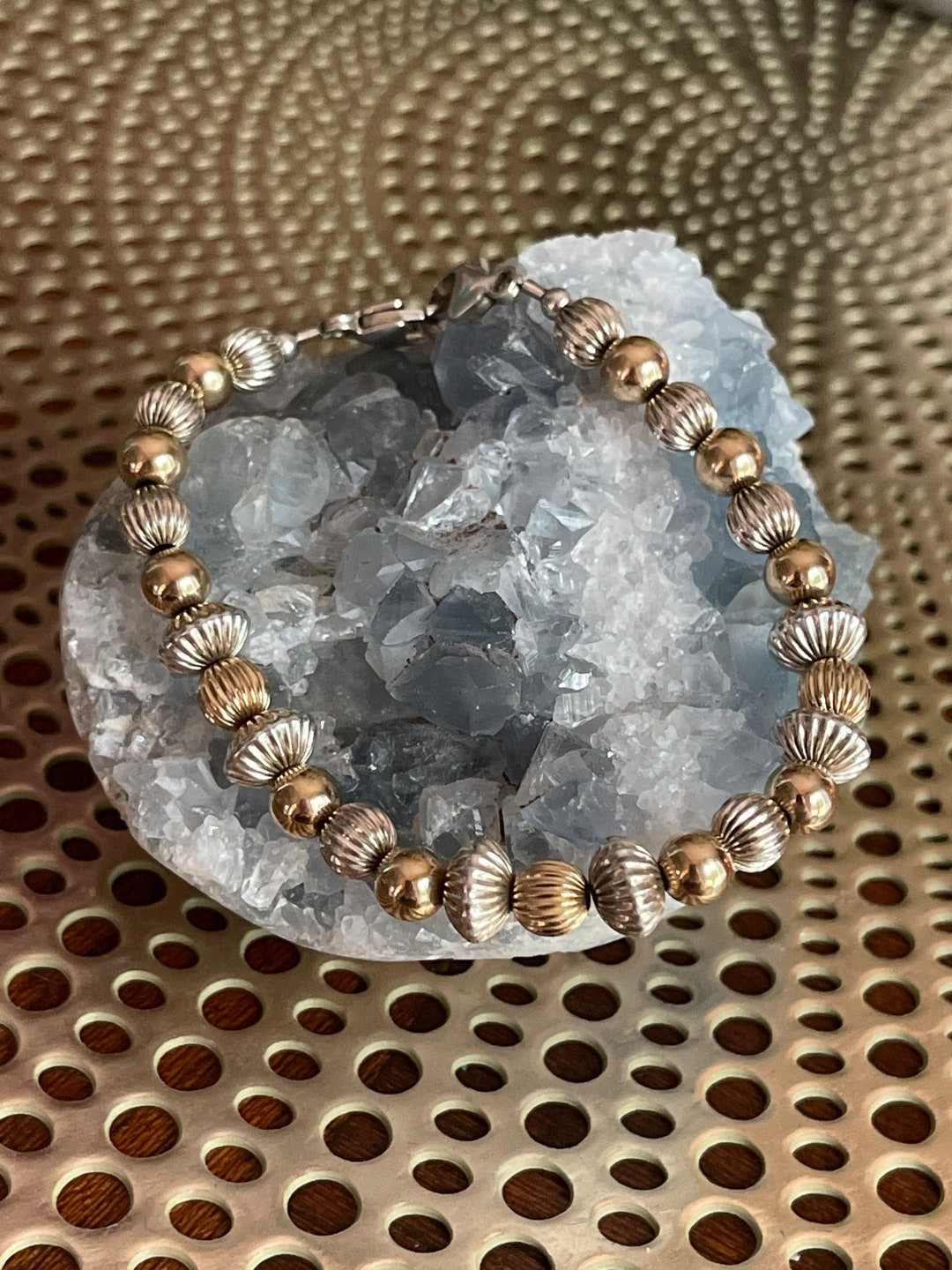 Sterling Two Tone Beaded Bracelet With Alternating Vermeil Beads and ...
